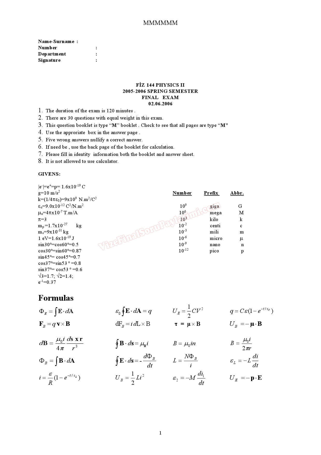 Physics 2 Final Exam Questions Vize Ve Final Sorular Payla m Portal 