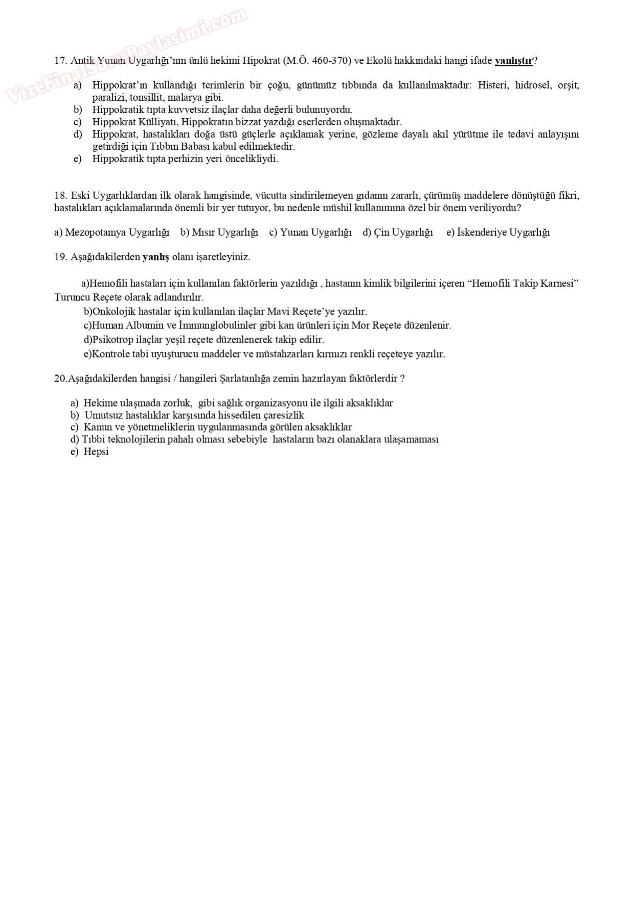 Tıp Tarihi ve Etik Vize Sınav Soruları » Sayfa 3 » Vize ve Final Soruları Paylaşım Portalı ...